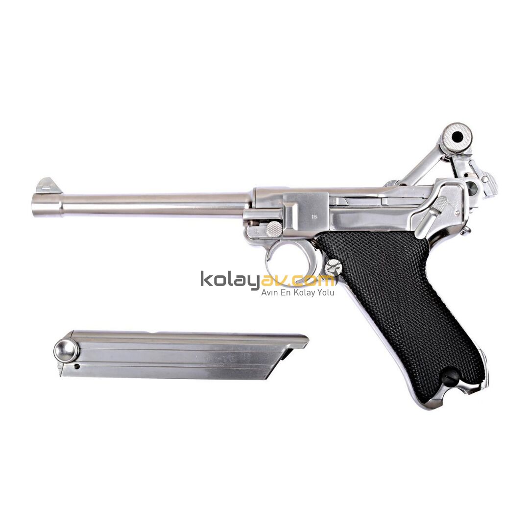 WE P08 Luger 6" Silver Blowback Airsoft Tabanca (Greengas)